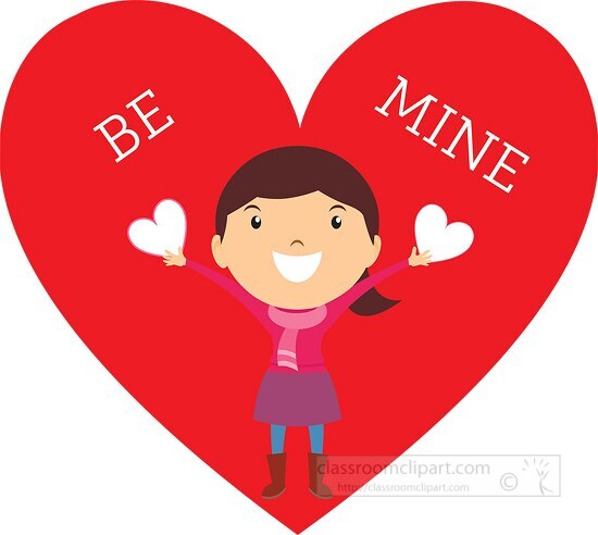 Free Girl holding hearts with large be mine heart clpart - Classroom ...