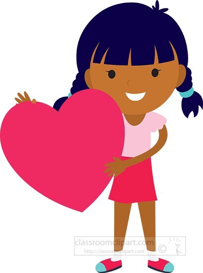 girl holding large pink heart valentines day - Classroom Clip Art