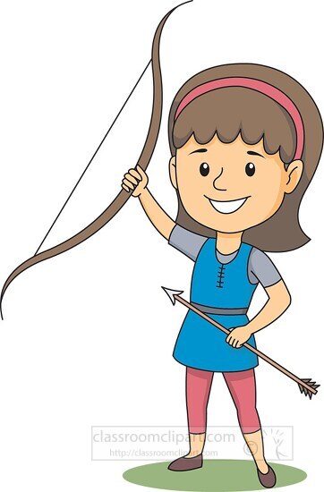 Free girl holding up bow and arrow archery clipart - Classroom Clipart