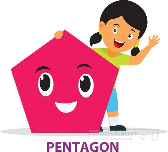 girl holds pentagon cartoon shape geometry character clipart ...