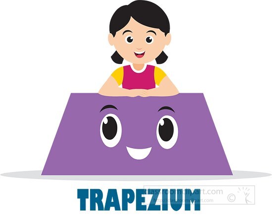 girl holds trapezium cartoon shape geometry character clipart ...