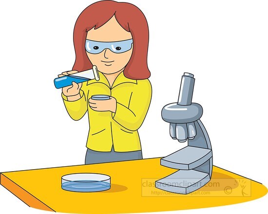 girl performing experiment using petri dish microscope - Classroom Clip Art
