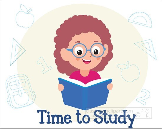 girl reading book time to study school clipart - Classroom Clipart