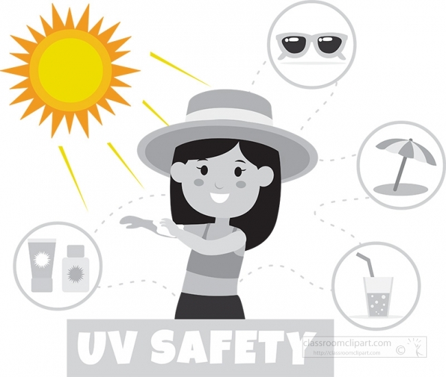 girl represents sun safety UV protection gray color - Classroom Clip Art