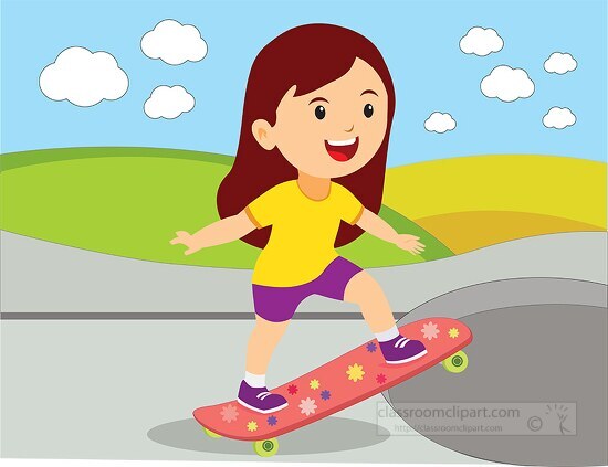 girl riding skateboard at park - Classroom Clip Art