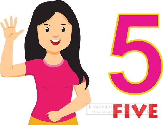 girl showing and saying counting number 5 clipart - Classroom Clipart