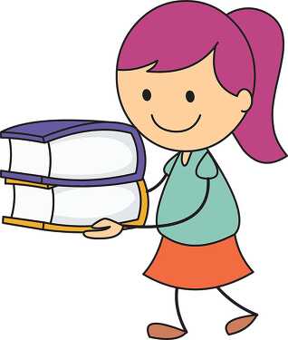 girl stick figure girl holding books - Classroom Clip Art
