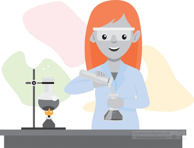 girl student in laboratory performing experiment science gray c ...