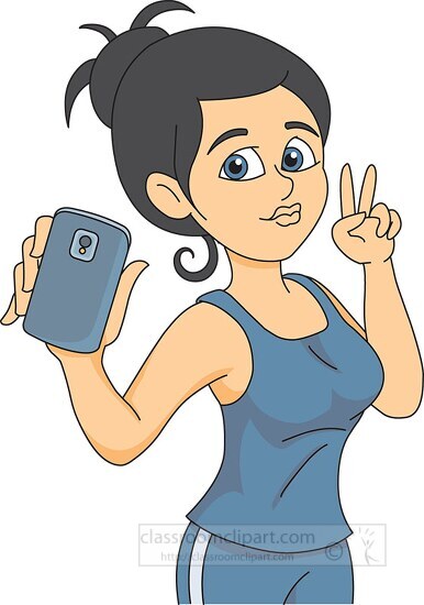 girl taking selfie with cell phone clipart - Classroom Clip Art