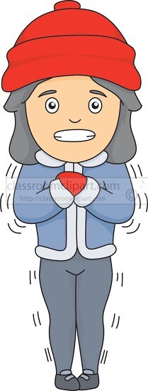 girl wearing hat gloves shivering in cold - Classroom Clip Art