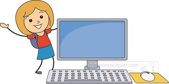 girl with computer - Classroom Clip Art