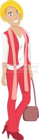girl with purse standing in modeling pose clipart - Classroom Clip Art