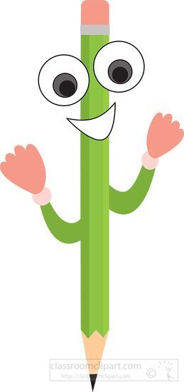 goofy looking cartoon color pencil with big eyes - Classroom Clip Art
