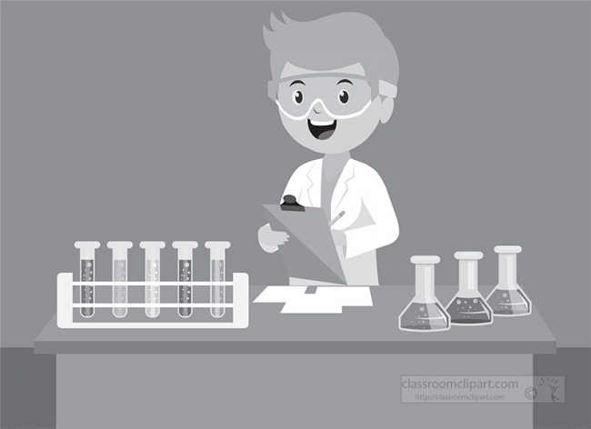 gray color of boy taking notes in laboratory science classroom ...