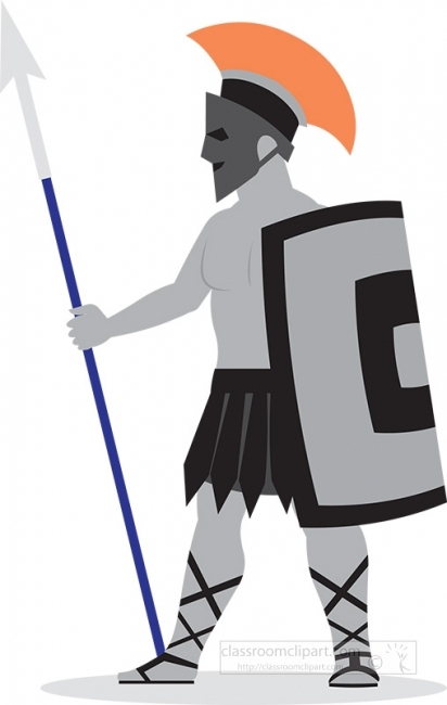 greek soldier holding spear and shield warrior gray color - Classroom ...