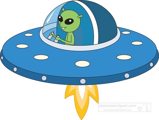 green alien in his space craft flying saucer clipart - Classroom Clip Art
