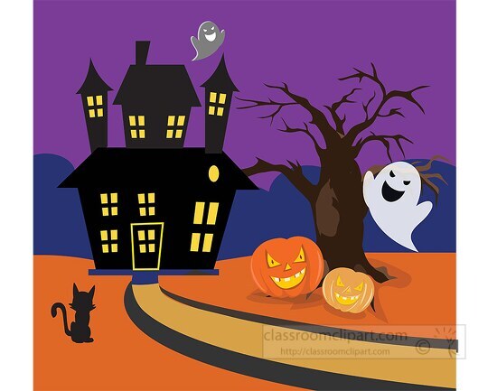 halloween clipart with haunted house ghosts pumpkins 1018 - Classroom ...