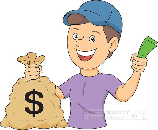 Money Clipart-happy boy with bag of money