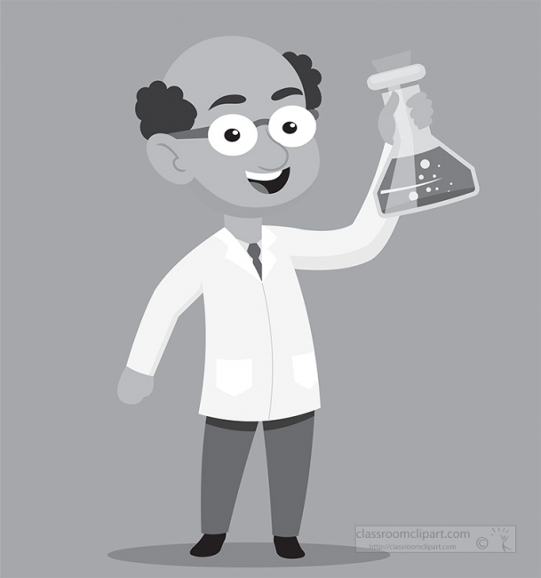 happy scientist holding beaker showing success scientific experi ...