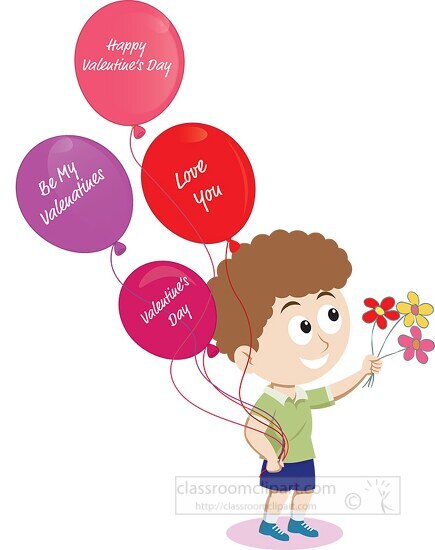 Valentines Day Clipart-happy valentines day child holding flowers clipart