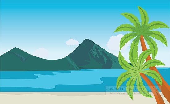 hawaiian island beach with palm trees clipart - Classroom Clip Art