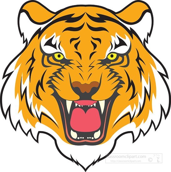 head of tiger shows open mouth with teeth clipart - Classroom Clip Art
