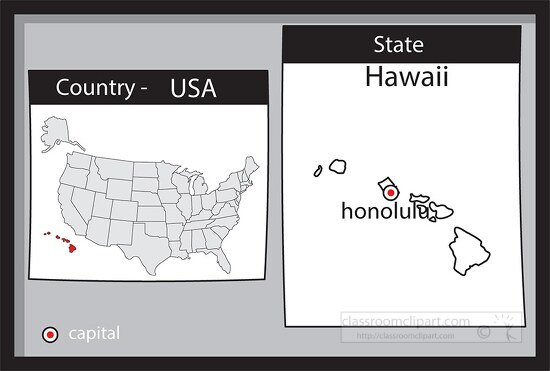 honolulu hawaii state us map with capital bw gray - Classroom Clip Art