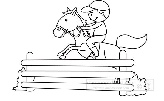 Animal Outline Clipart-horse crossing the hurdle black white outline