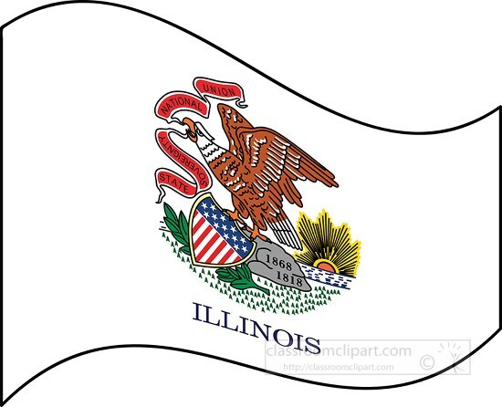 Illinois state flat design waving flag - Classroom Clip Art