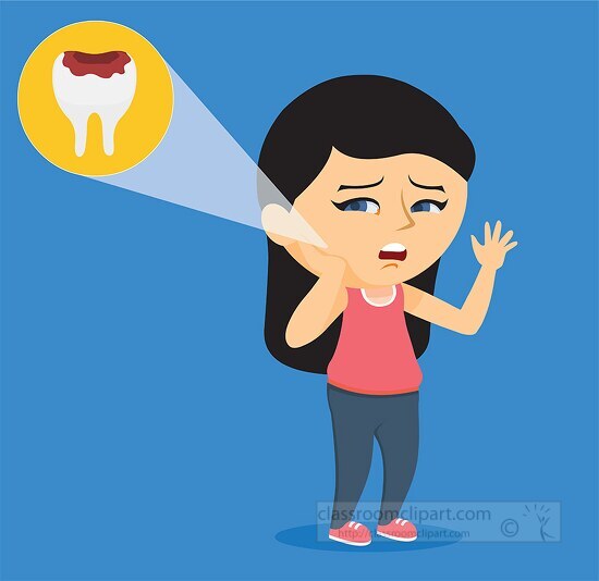 illustration of girl having painful toothache clipart - Classroom Clip Art
