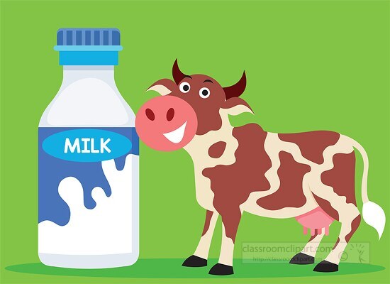 illustration of happy smiling cow with milk bottle clipart - Classroom ...