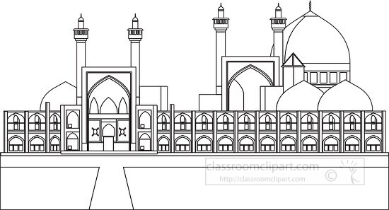 Places and buildings Outline Clipart-imam shah mosque iran black white ...