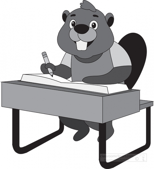 in clasroom beaver character sitting at desk gray color - Classroom ...
