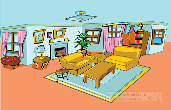 interior home with living room cartoon style - Classroom Clip Art