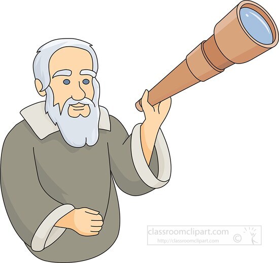 inventor gallielo holding his invention telescope - Classroom Clip Art