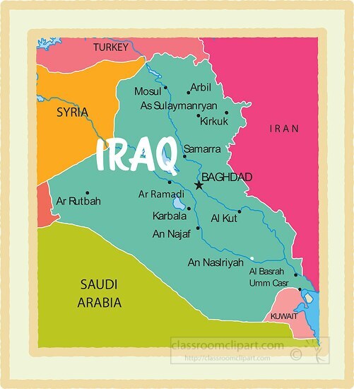Maps Clipart - iraq country map color border clipart