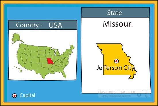 jefferson city missouri state us map with capital - Classroom Clipart