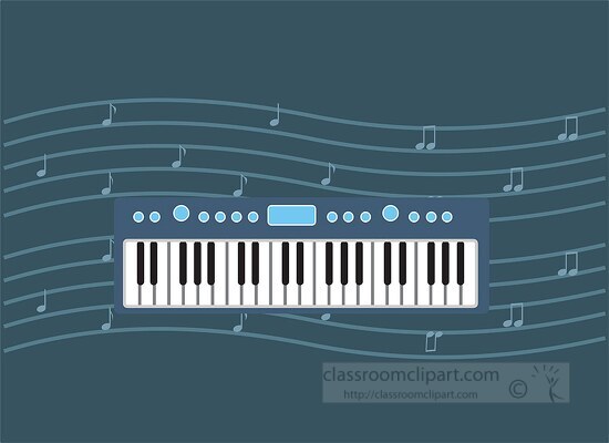 keyboard musical instrument blue background with notes clipart ...