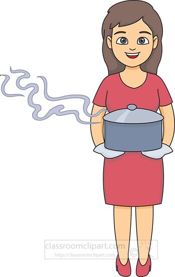 lady carries a hot deep dish casserole clipart - Classroom Clip Art