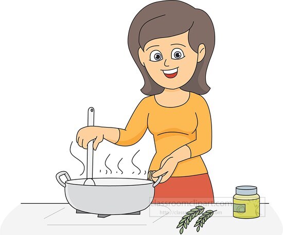 lady cooking in kitchen - Classroom Clip Art