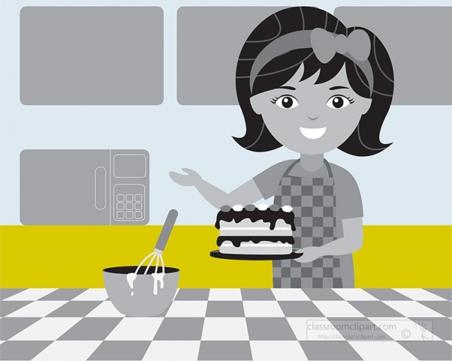 lady preparing food in the kitchen gray color - Classroom Clip Art