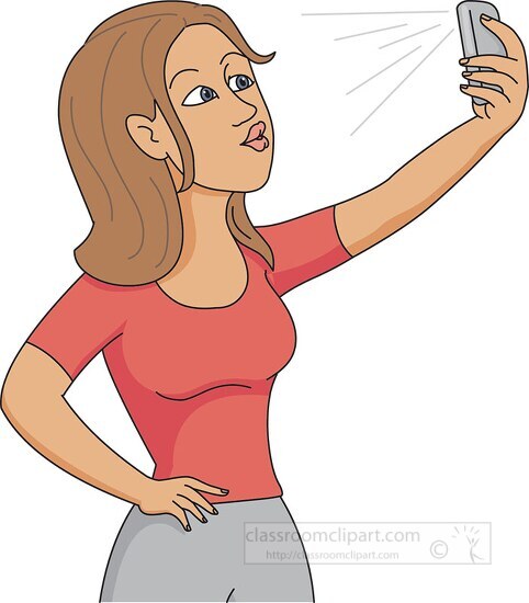 lady taking selfie with mobile cell phone - Classroom Clip Art