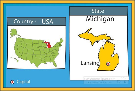 lansing michigan state us map with capital - Classroom Clip Art