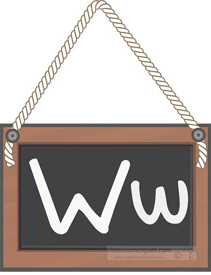 Free letter W hanging black board with rope clipart - Classroom Clipart