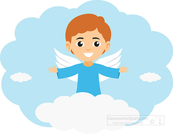 little boy angel resting on cloud clipart - Classroom Clip Art
