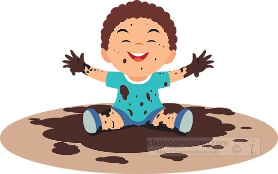 little cute boy enjoying playing in mud clipart - Classroom Clip Art