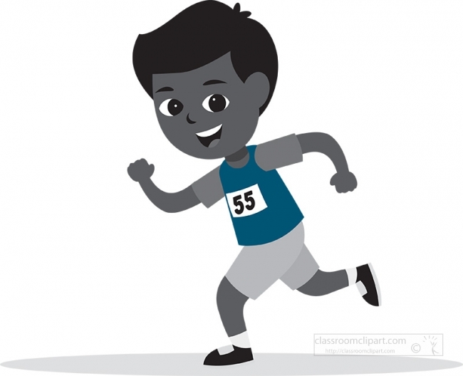 little kid boy running in marathon gray color - Classroom Clip Art