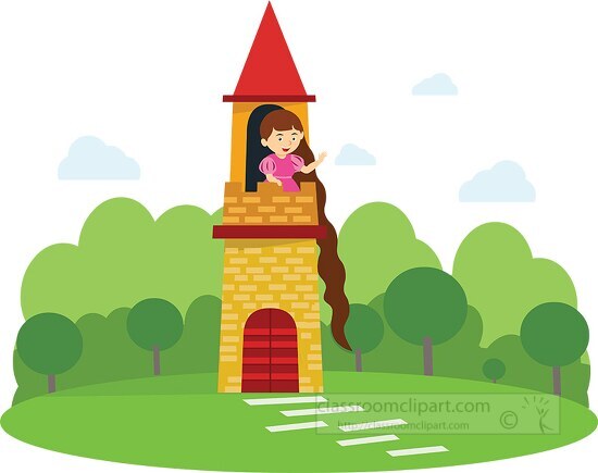 long-hair-princess-on-tower-fairy-tales-clipart - Classroom Clip Art