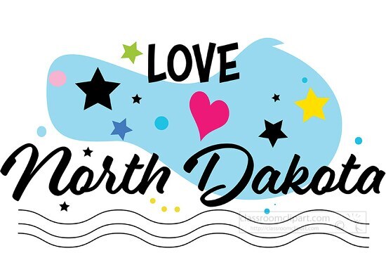 Love North Dakota Hearts Stars Logo Clipart - Classroom Clip Art
