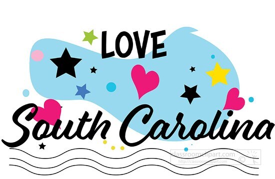 Love South Carolina Hearts Stars - Classroom Clip Art